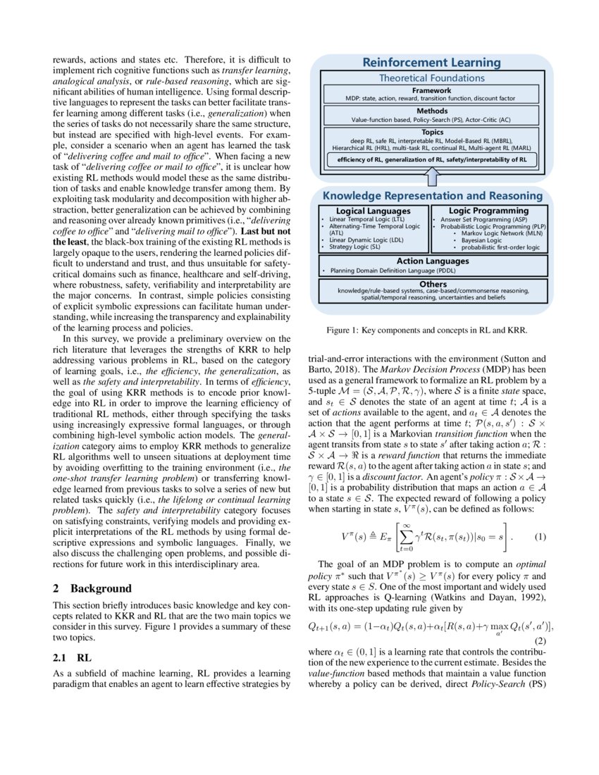 Reinforcement Learning with Knowledge Representation and Reasoning: A Brief Survey | DeepAI