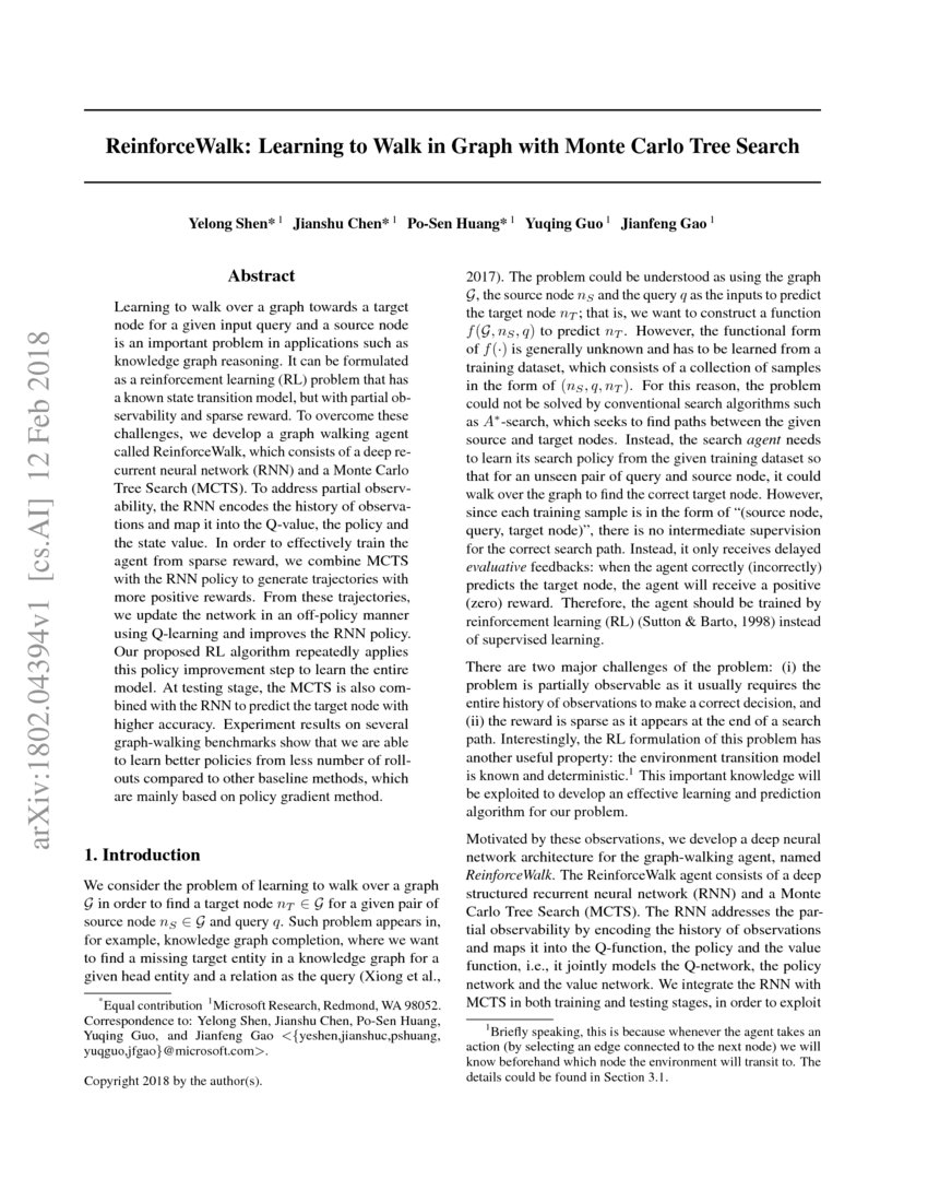 ReinforceWalk: Learning to Walk in Graph with Monte Carlo Tree Search ...