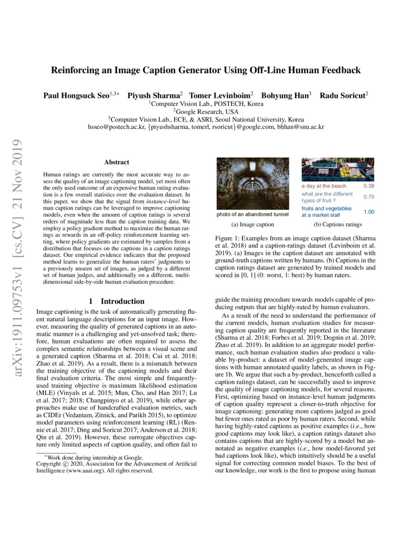 Reinforcing an Image Caption Generator Using Off-Line Human Feedback ...