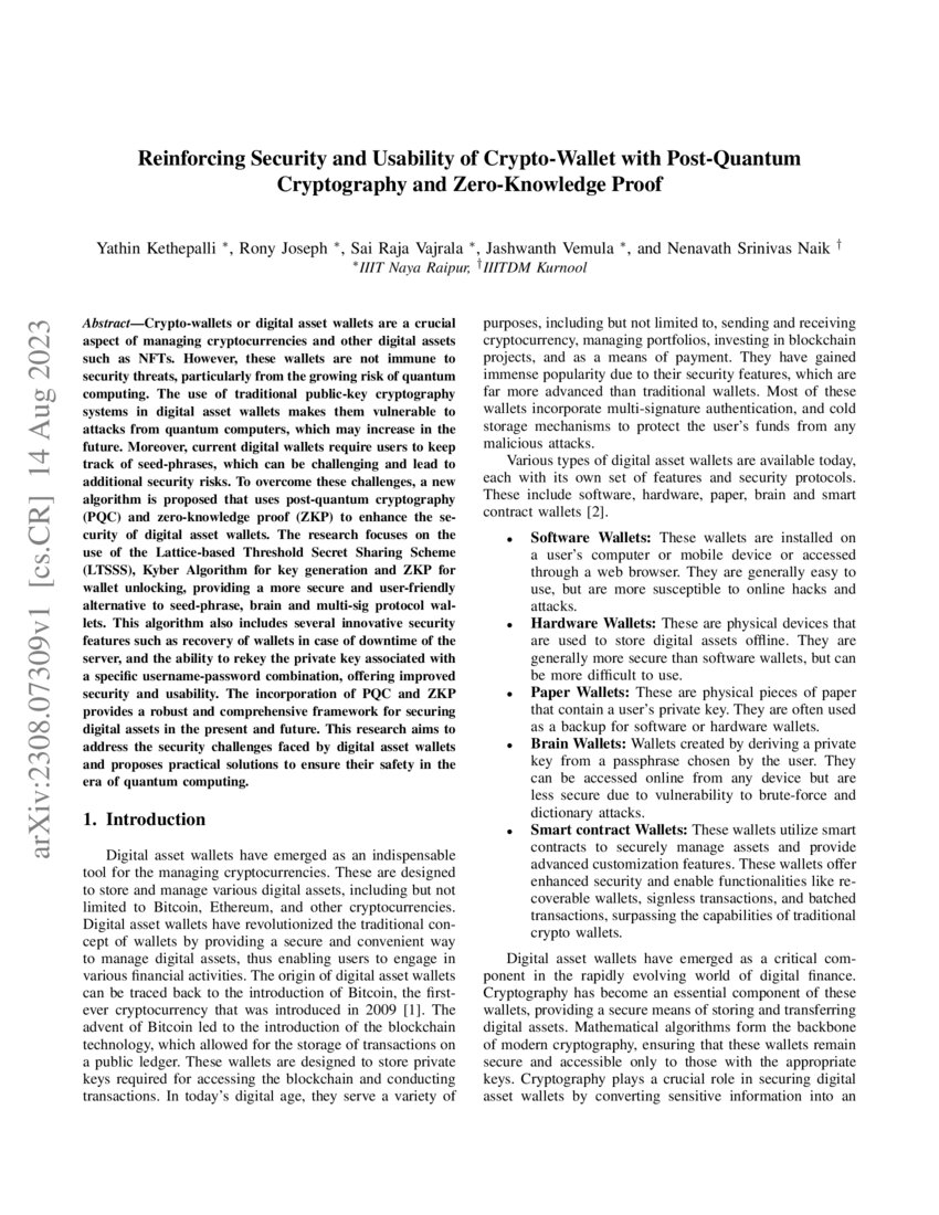 Reinforcing Security And Usability Of Crypto Wallet With Post Quantum Cryptography And Zero