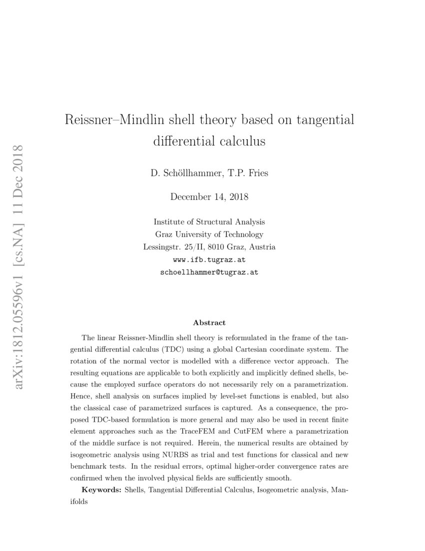 Reissner-Mindlin shell theory based on tangential differential calculus ...