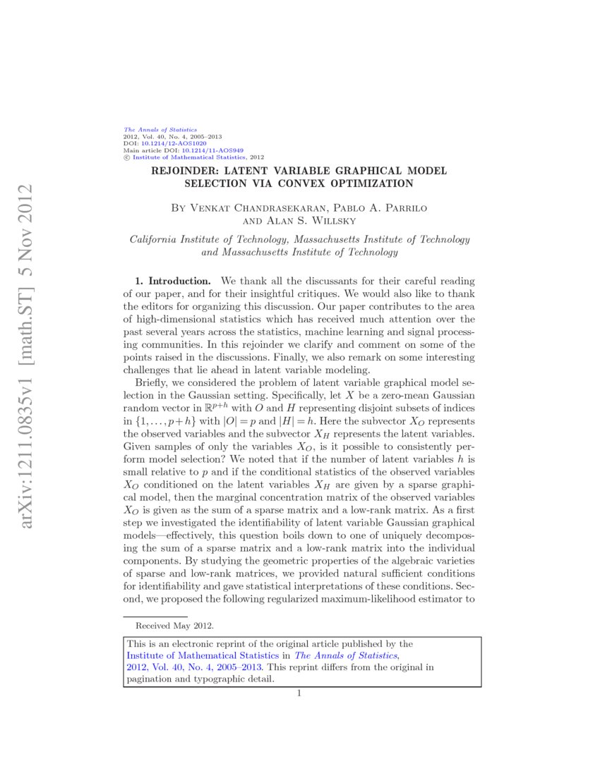 Rejoinder Latent Variable Graphical Model Selection Via Convex Optimization Deepai