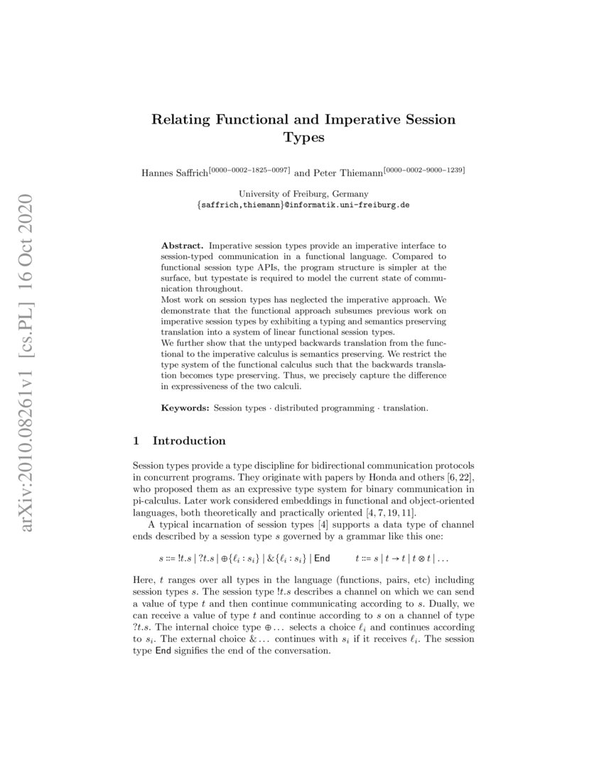 Relating Functional and Imperative Session Types | DeepAI