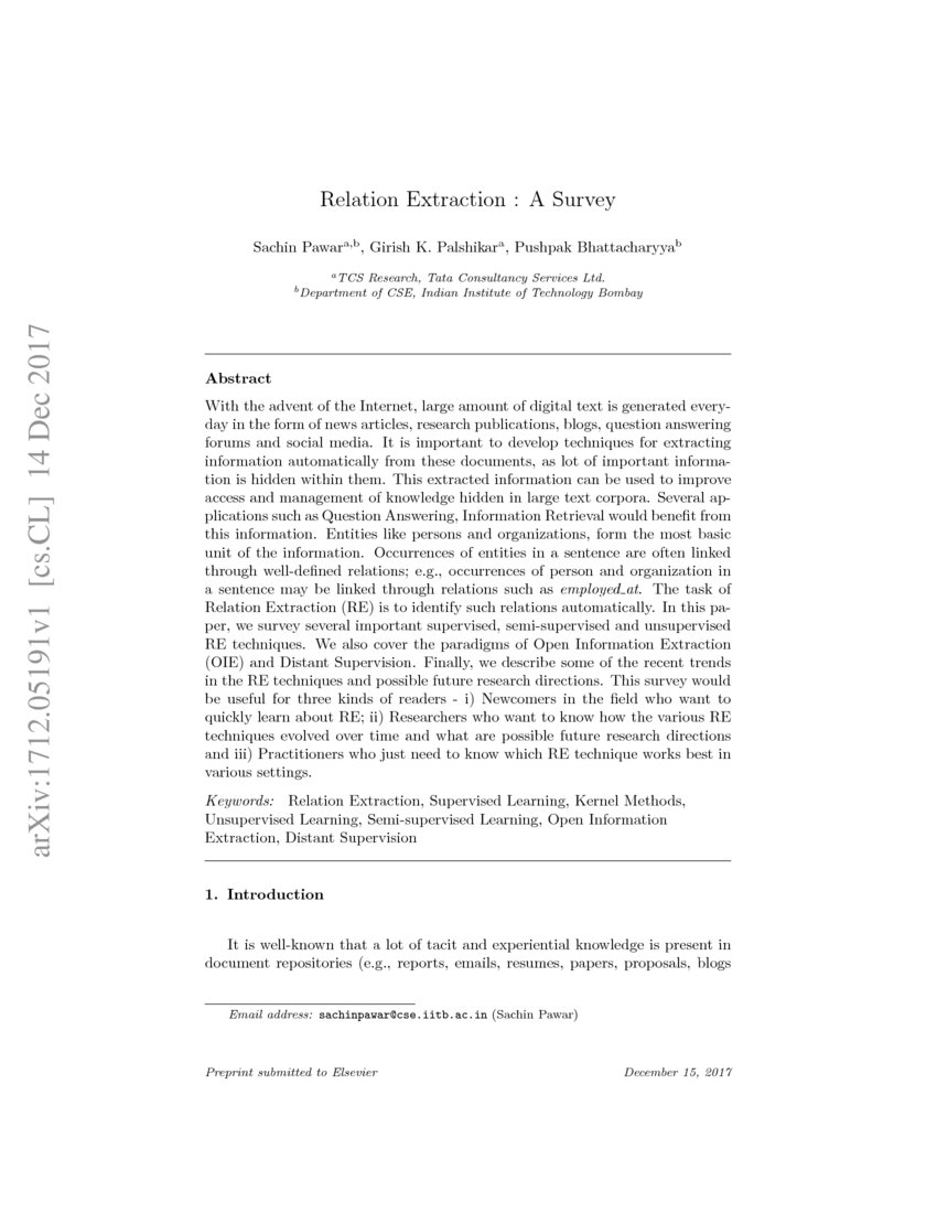 Relation Extraction A Survey Deepai