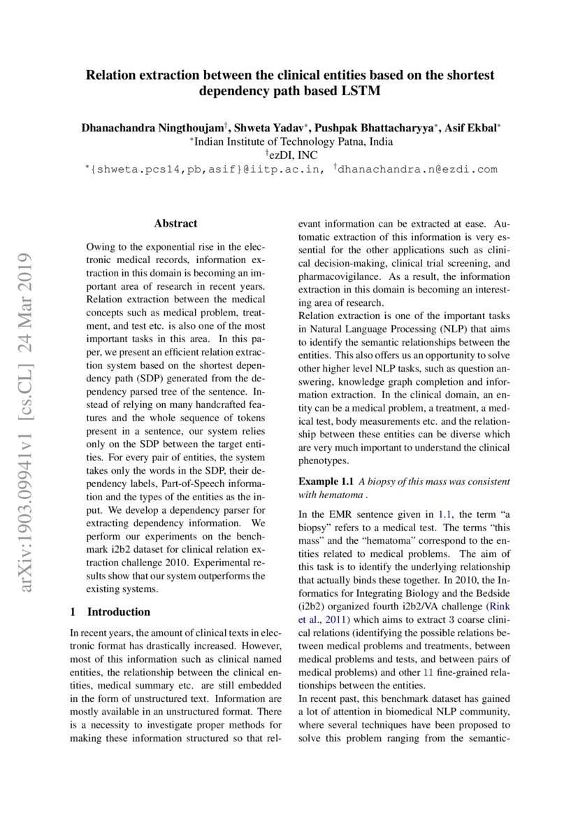 Relation Extraction Between The Clinical Entities Based On The Shortest Dependency Path Based