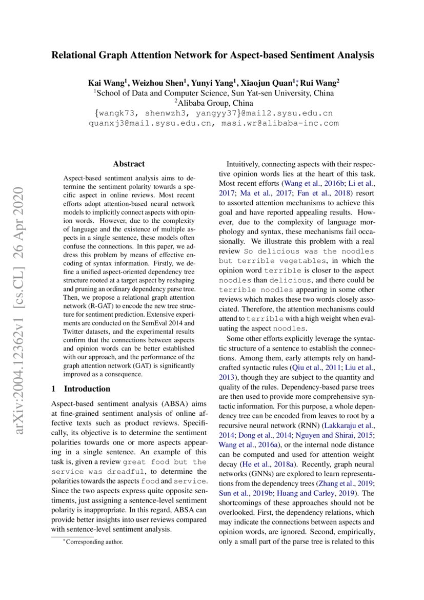Relational Graph Attention Network For Aspect Based Sentiment Analysis