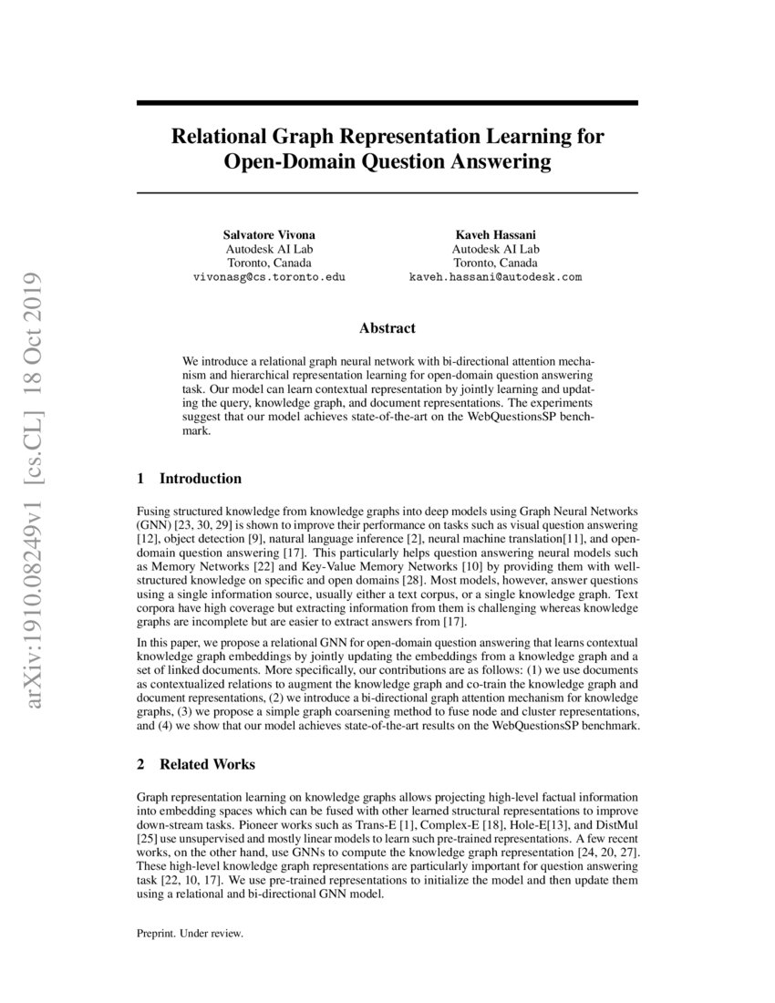 Relational Graph Representation Learning for Open-Domain Question Answering | DeepAI