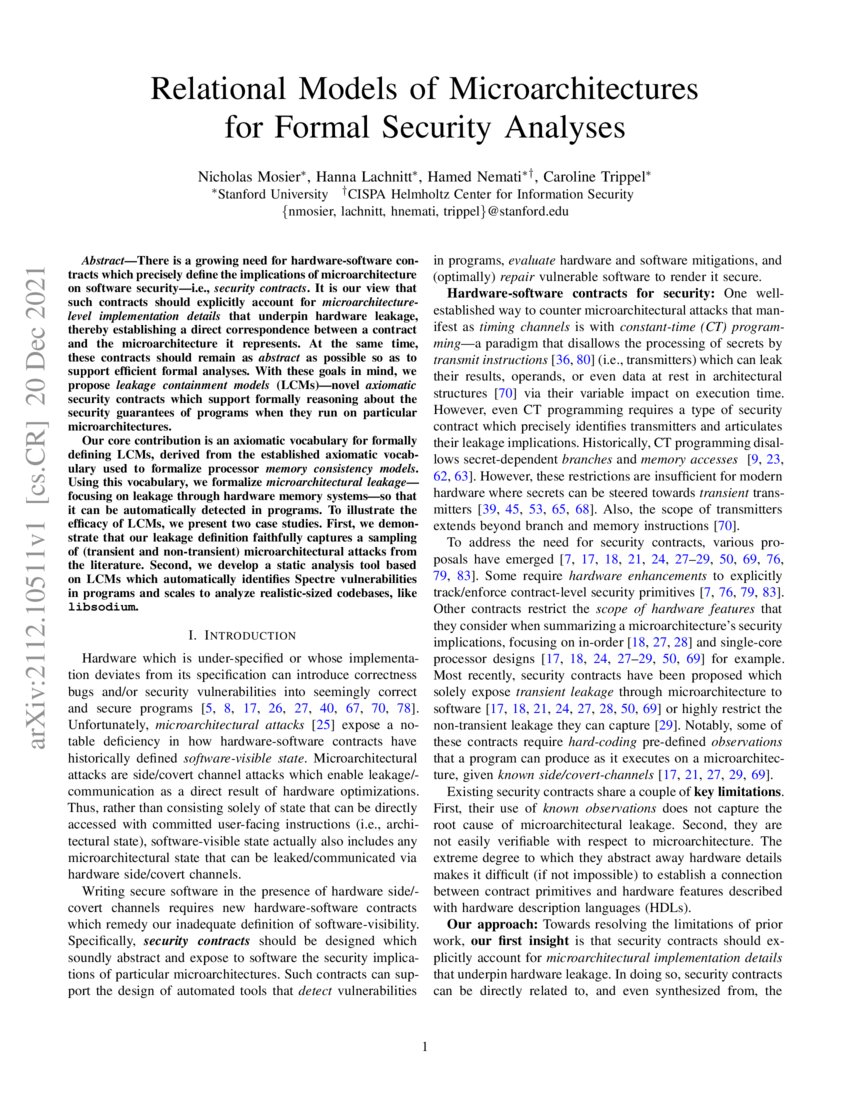 Relational Models of Microarchitectures for Formal Security Analyses ...