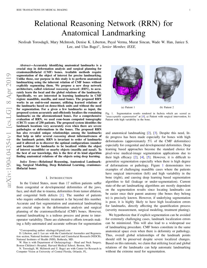 Relational Reasoning Network (RRN) for Anatomical Landmarking | DeepAI