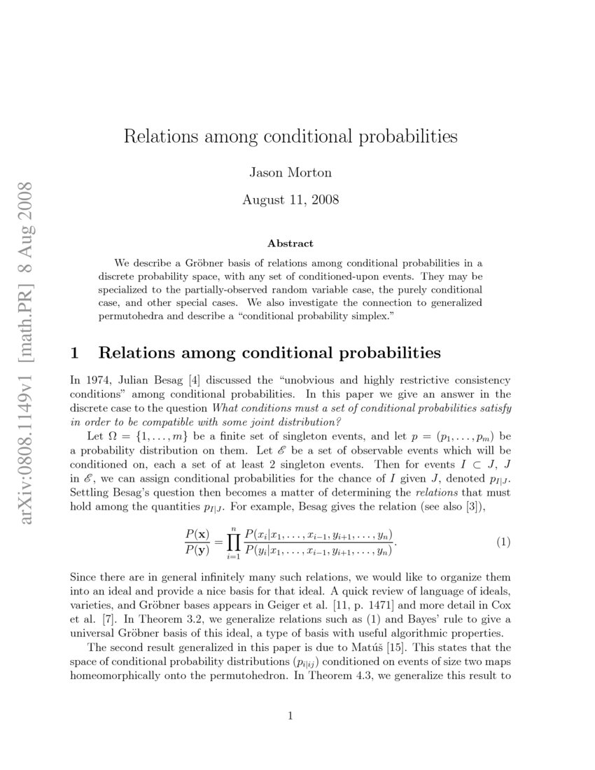 Relations among conditional probabilities | DeepAI