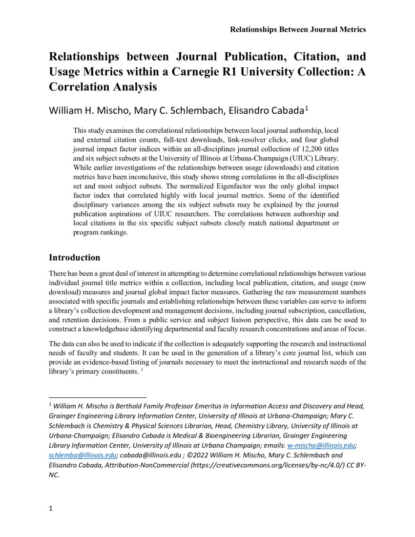 Relationships between Journal Publication, Citation, and Usage Metrics ...