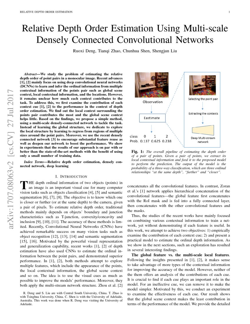 Relative Depth Order Estimation Using Multi Scale Densely Connected