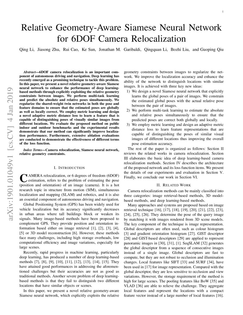 Relative Geometry-Aware Siamese Neural Network for 6DOF Camera Relocalization | DeepAI