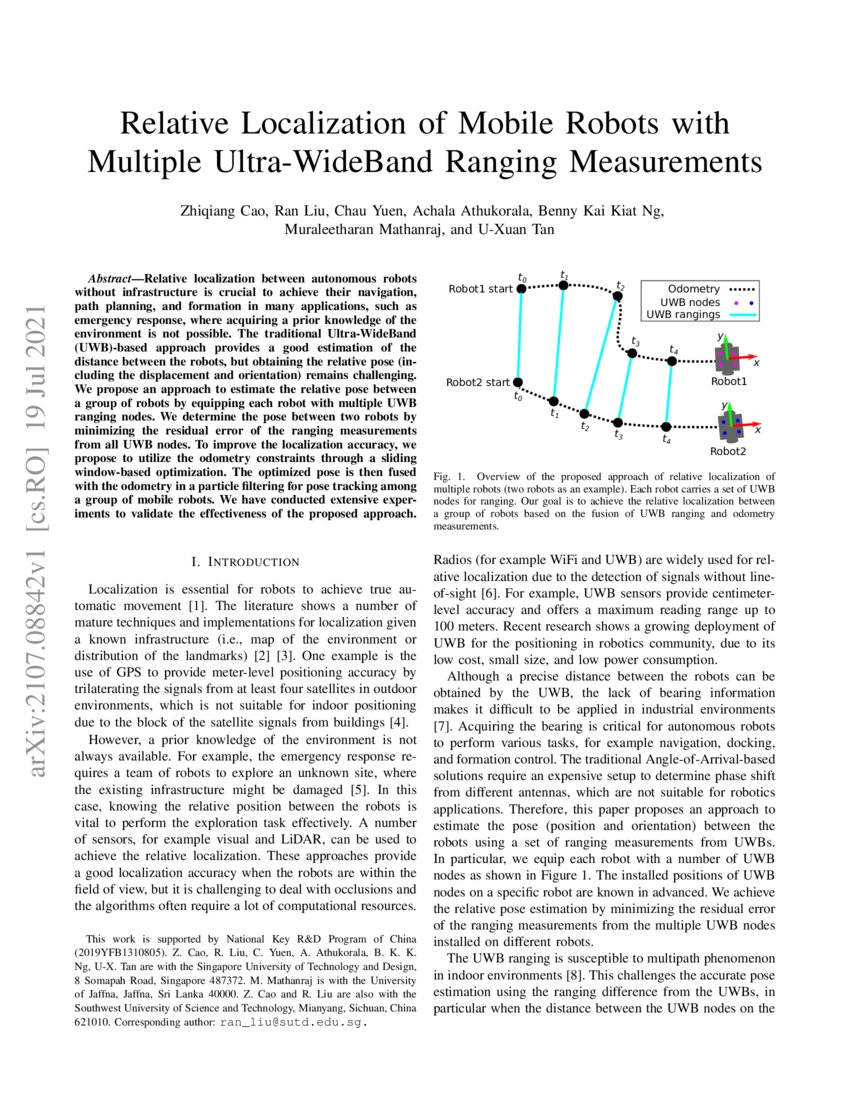 Relative Localization of Mobile Robots with Multiple Ultra-WideBand Ranging Measurements | DeepAI