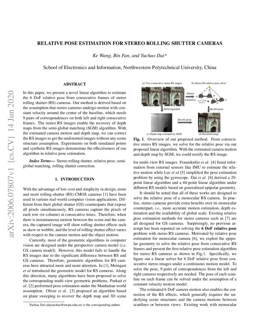 Relative Pose Estimation for Stereo Rolling Shutter Cameras | DeepAI