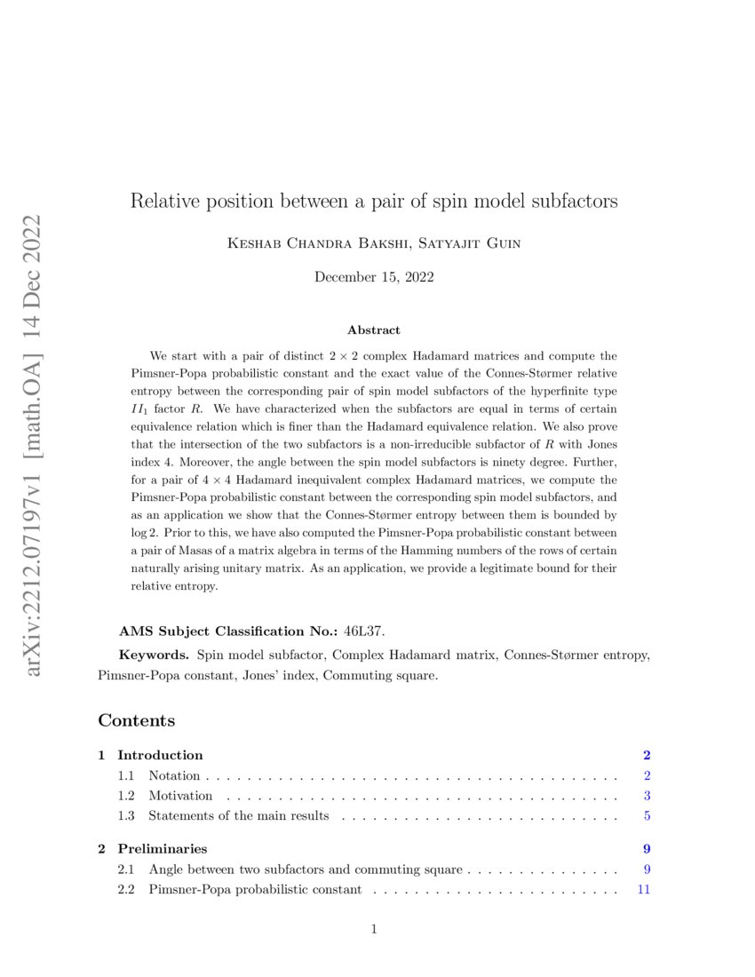 Relative position between a pair of spin model subfactors | DeepAI