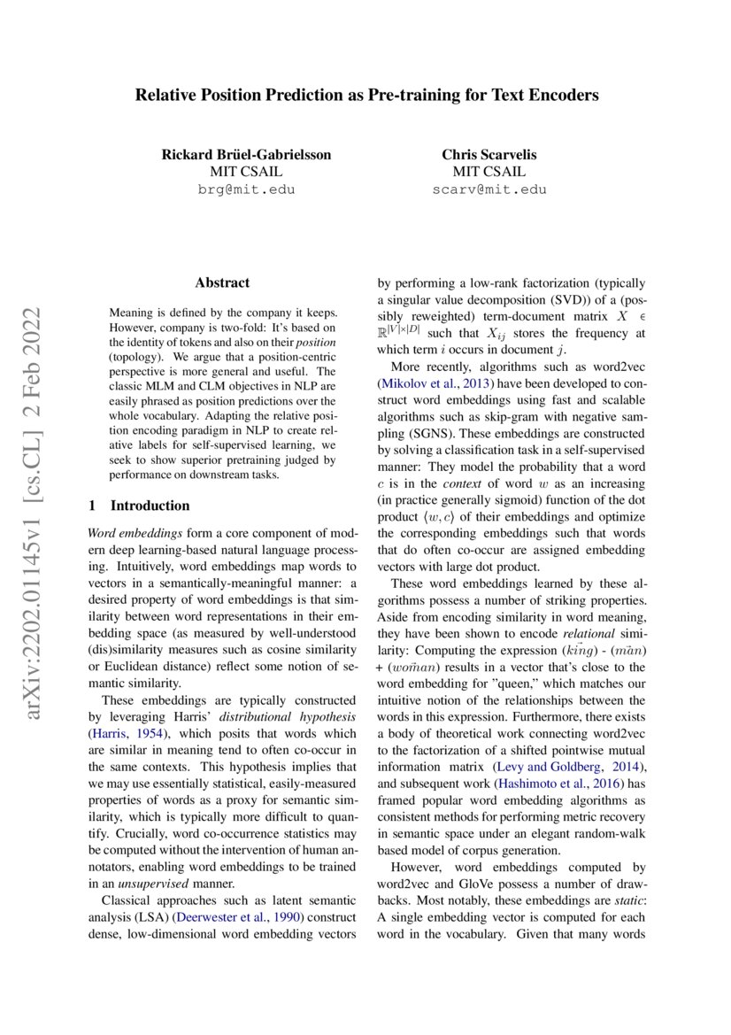 Relative Position Prediction As Pre Training For Text Encoders Deepai