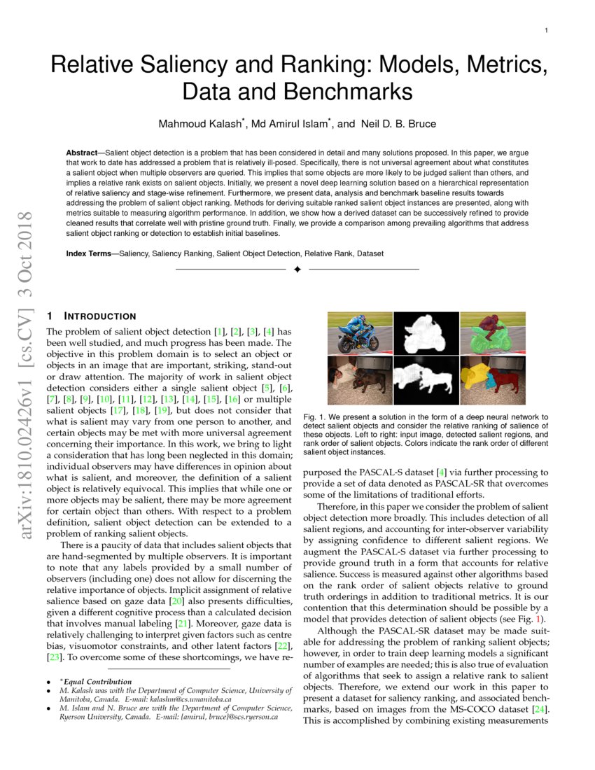 Relative Saliency and Ranking: Models, Metrics, Data, and Benchmarks ...