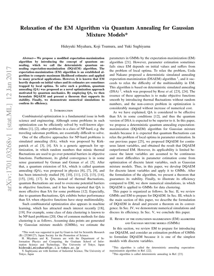 Relaxation Of The Em Algorithm Via Quantum Annealing For Gaussian