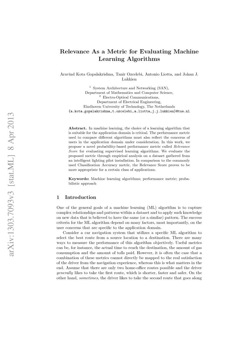 Relevance As A Metric For Evaluating Machine Learning Algorithms Deepai 
