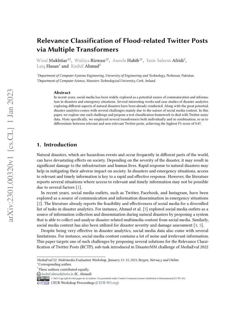 Relevance Classification of Flood-related Twitter Posts via Multiple ...