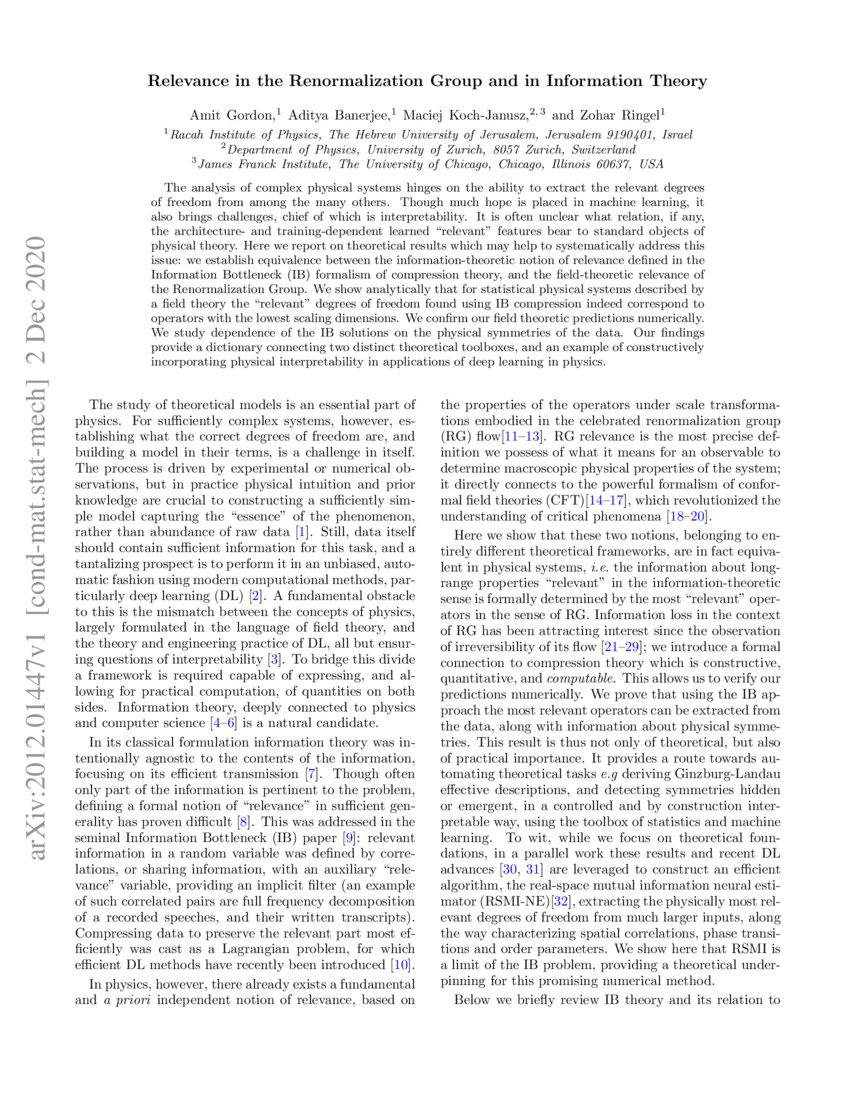 Relevance In The Renormalization Group And In Information Theory Deepai