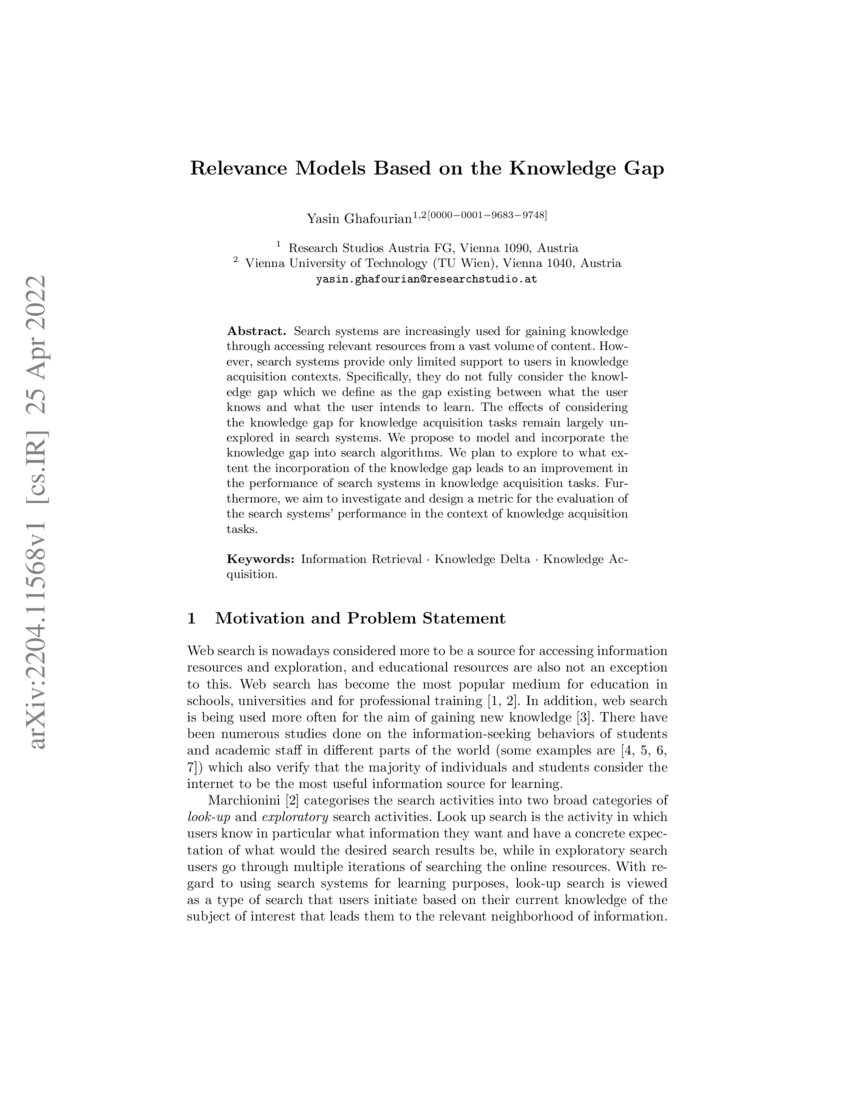 Relevance Models Based on the Knowledge Gap | DeepAI