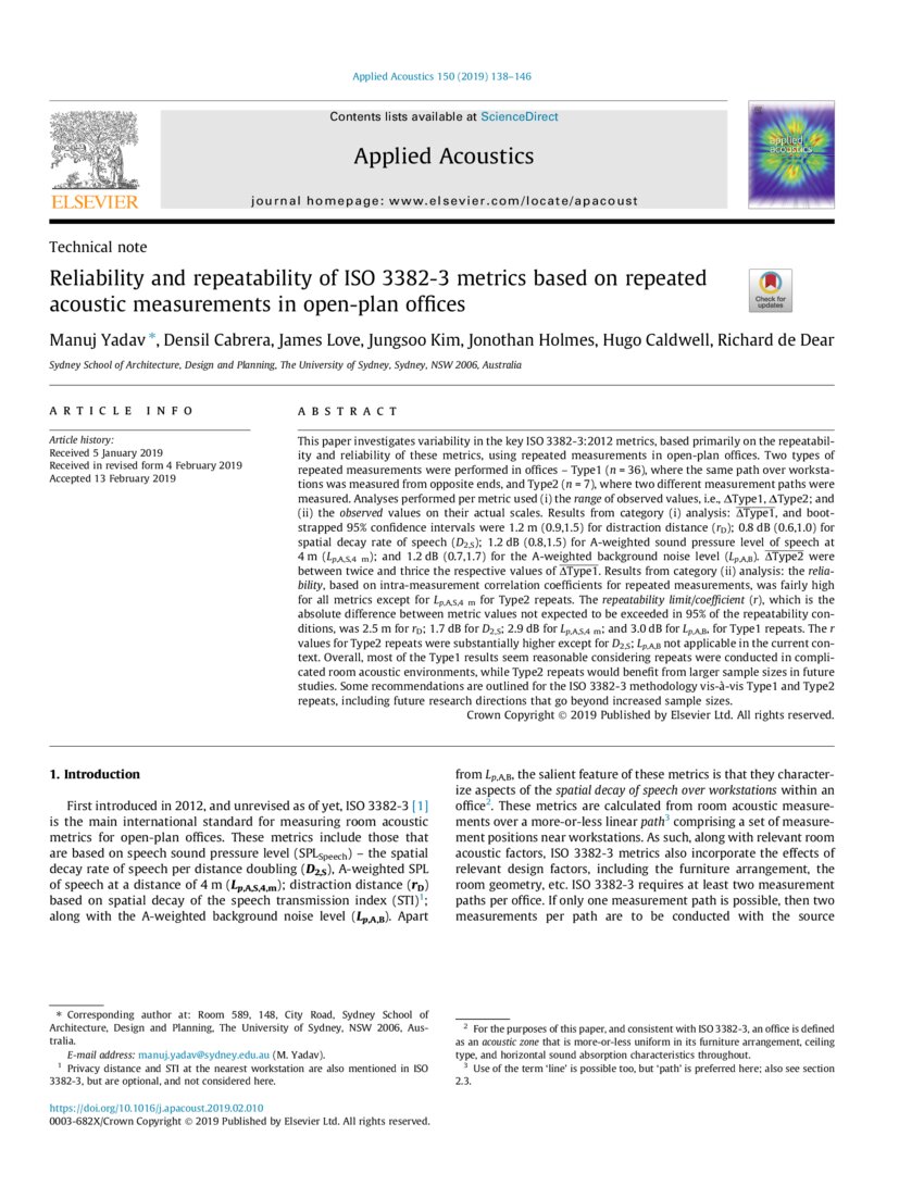 Reliability and repeatability of ISO 3382-3 metrics based on repeated ...