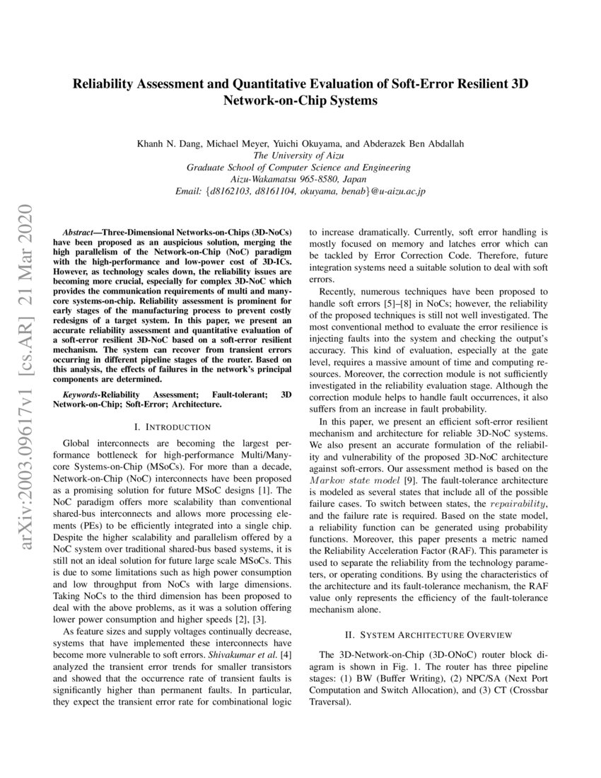 Reliability Assessment and Quantitative Evaluation of Soft-Error Resilient 3D Network-on-Chip ...