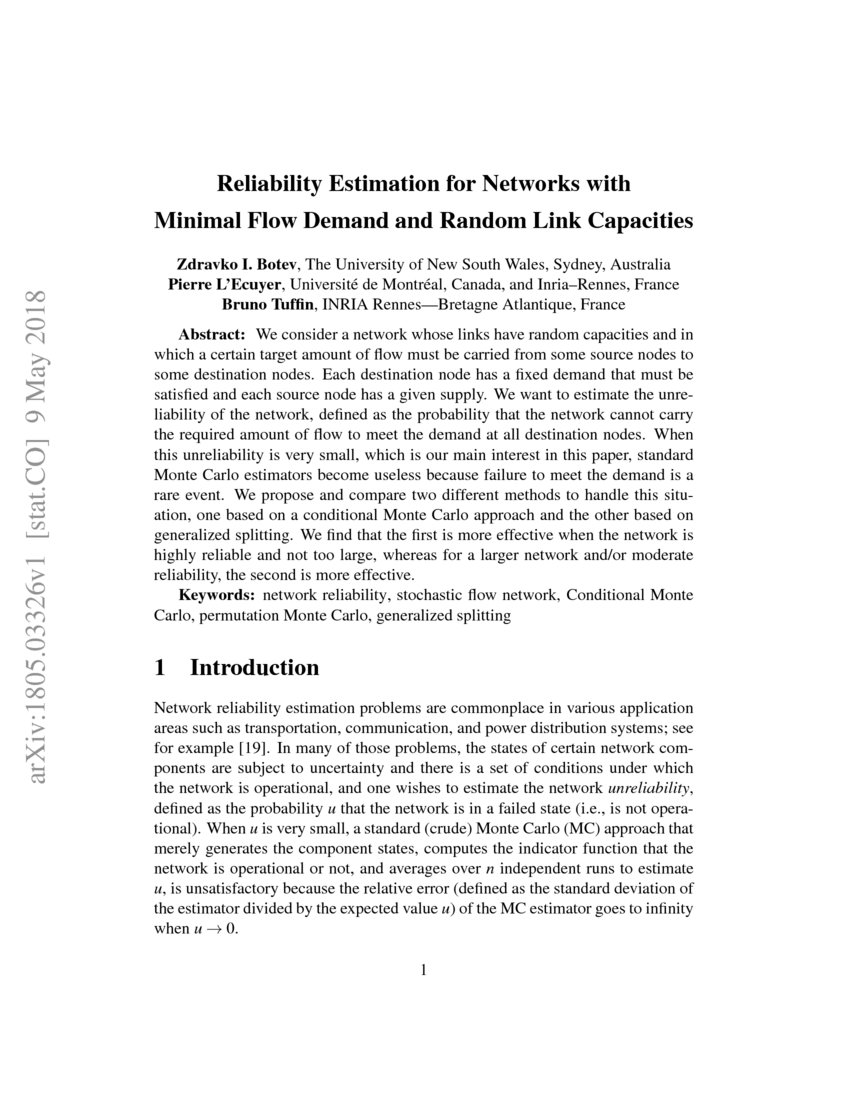Reliability Estimation for Networks with Minimal Flow Demand and Random ...