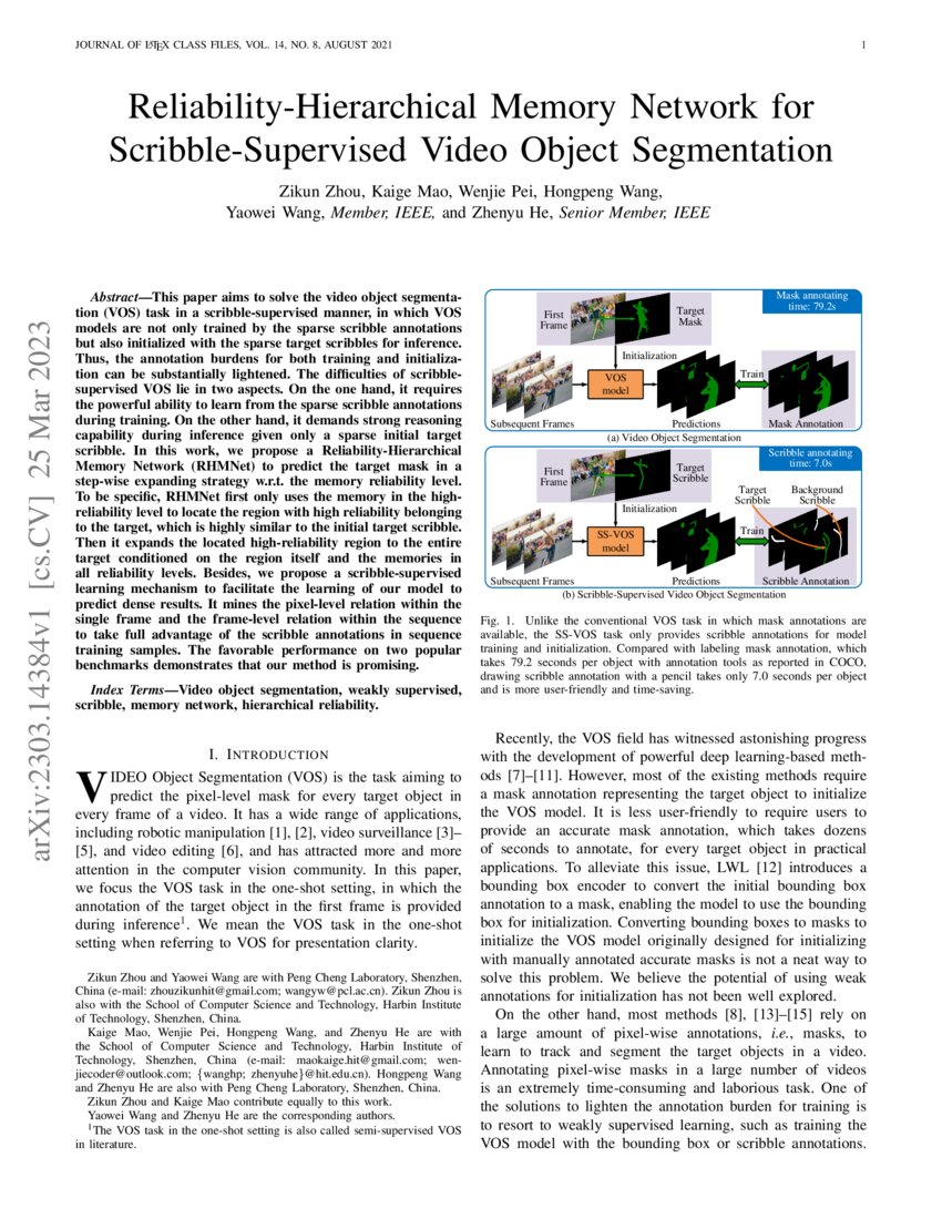 Reliability Hierarchical Memory Network For Scribble Supervised Video Object Segmentation Deepai 9744
