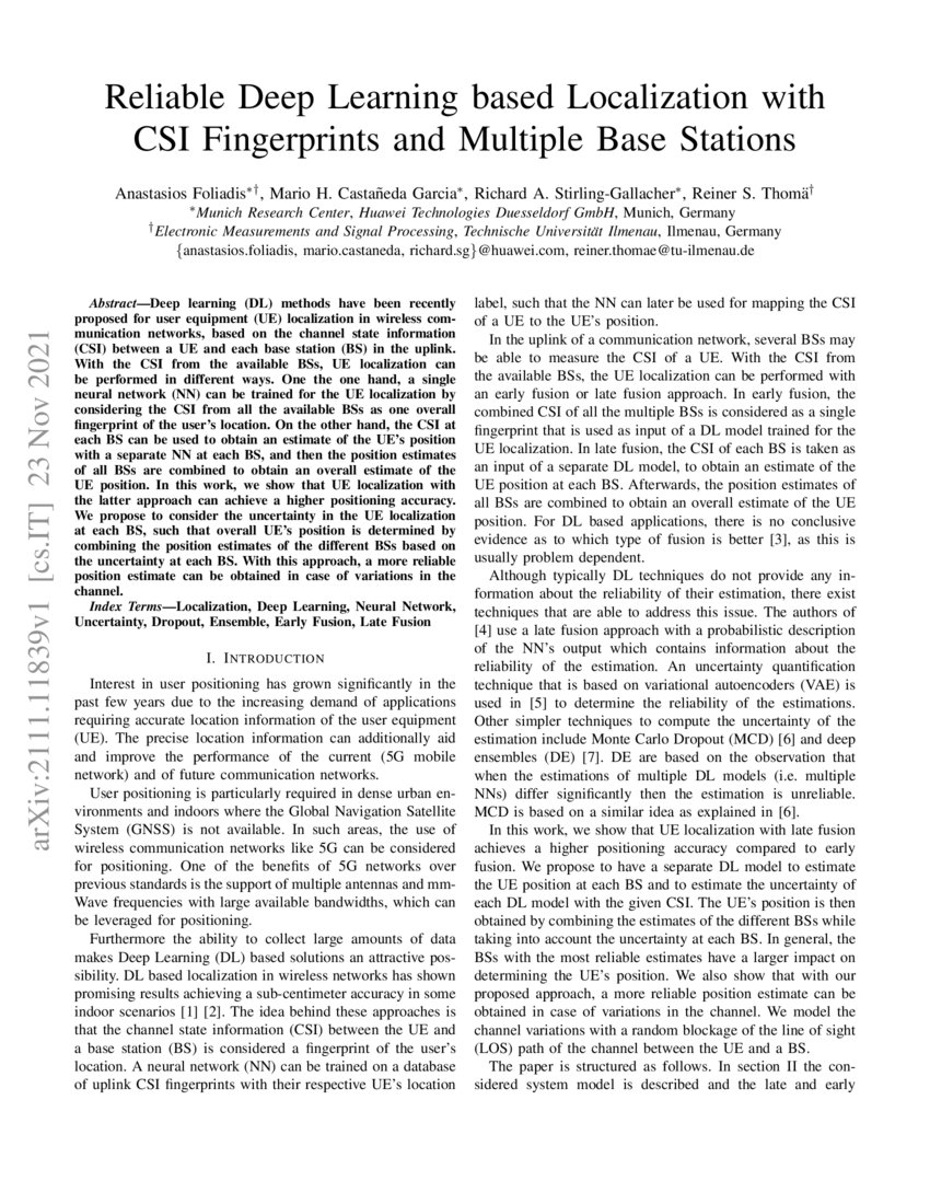 Reliable Deep Learning Based Localization With Csi Fingerprints And Multiple Base Stations Deepai