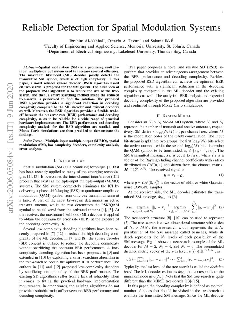 Reliable Detection For Spatial Modulation Systems Deepai