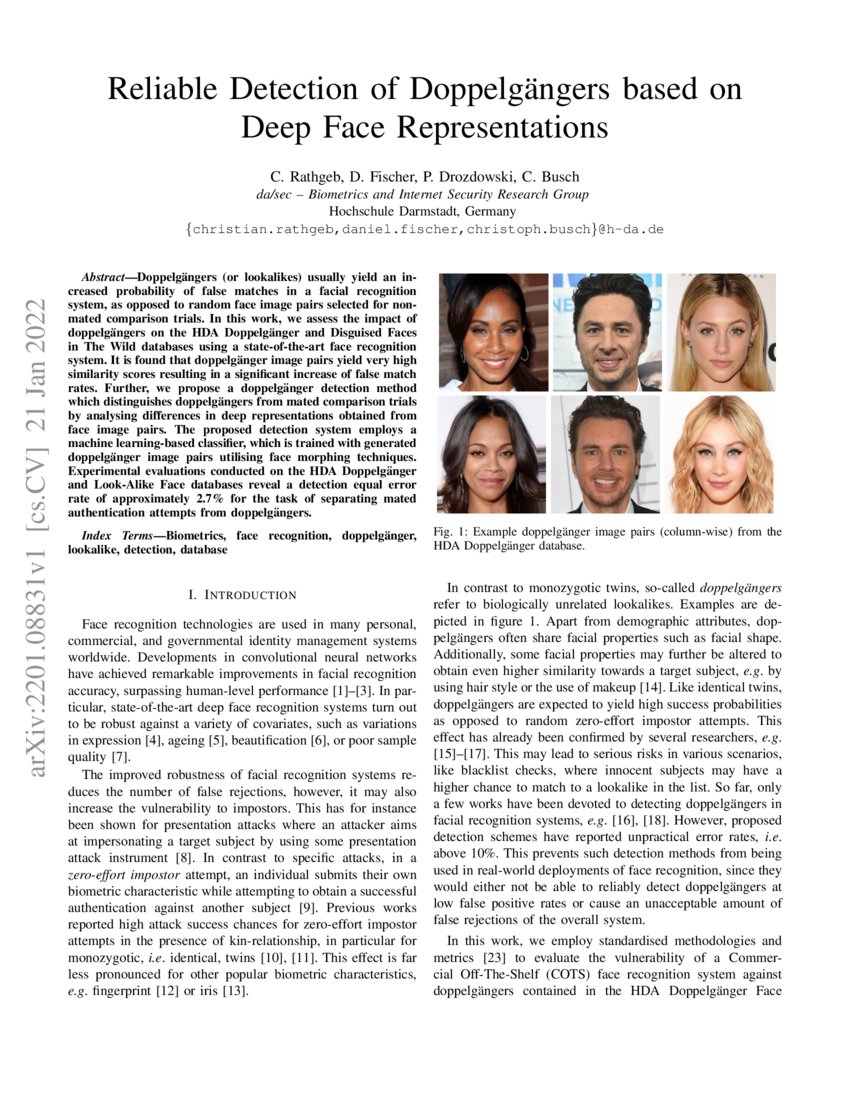 Reliable Detection of Doppelgängers based on Deep Face Representations ...