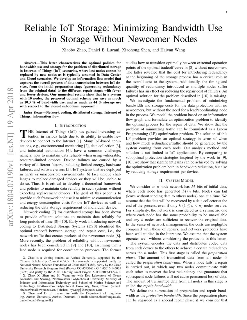 Reliable IoT Storage: Minimizing Bandwidth Use in Storage Without ...