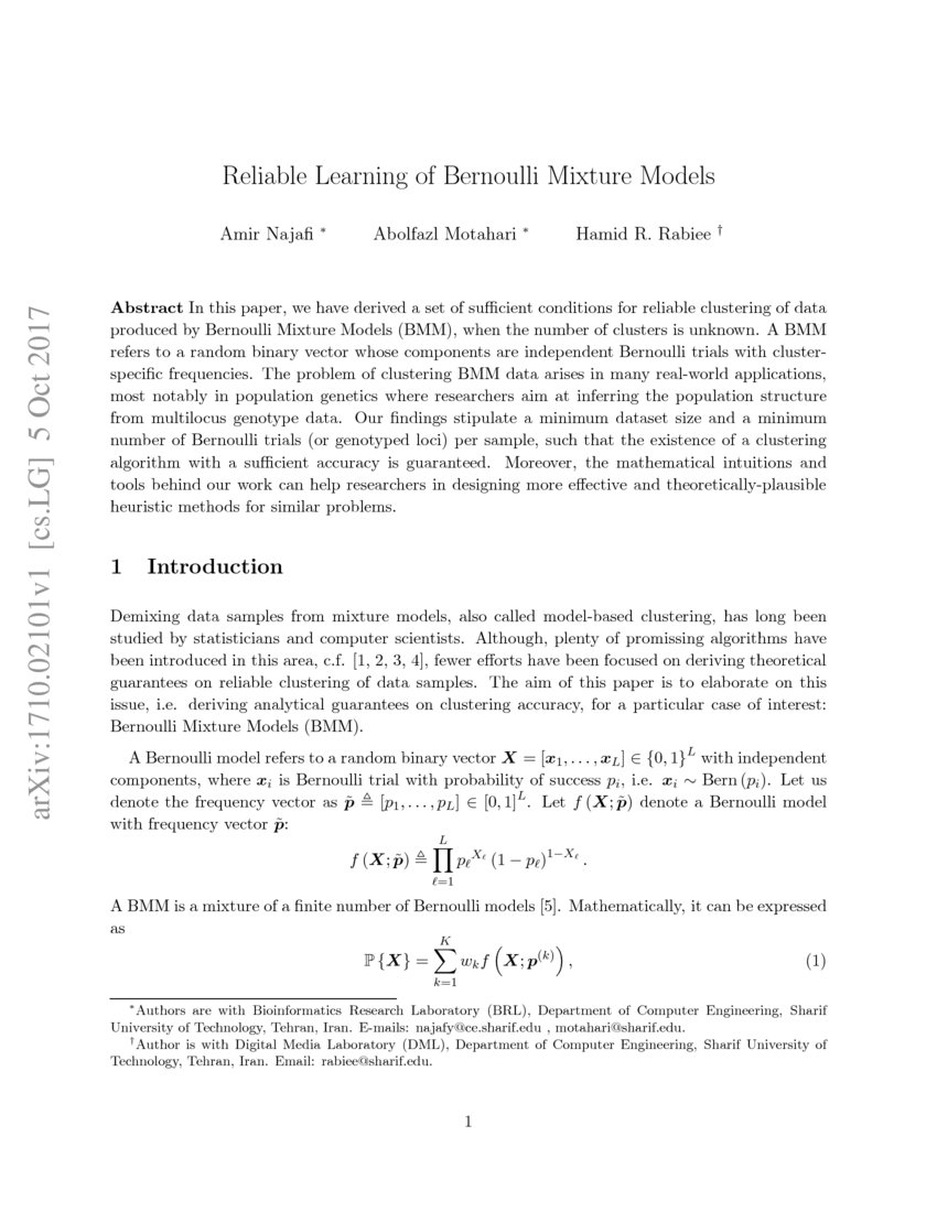 Reliable Learning Of Bernoulli Mixture Models Deepai 3867