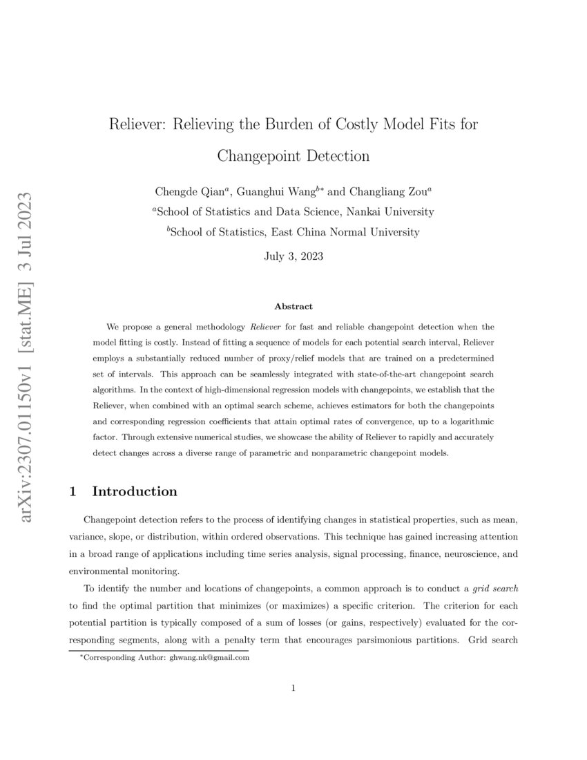 Reliever: Relieving the Burden of Costly Model Fits for Changepoint Detection | DeepAI