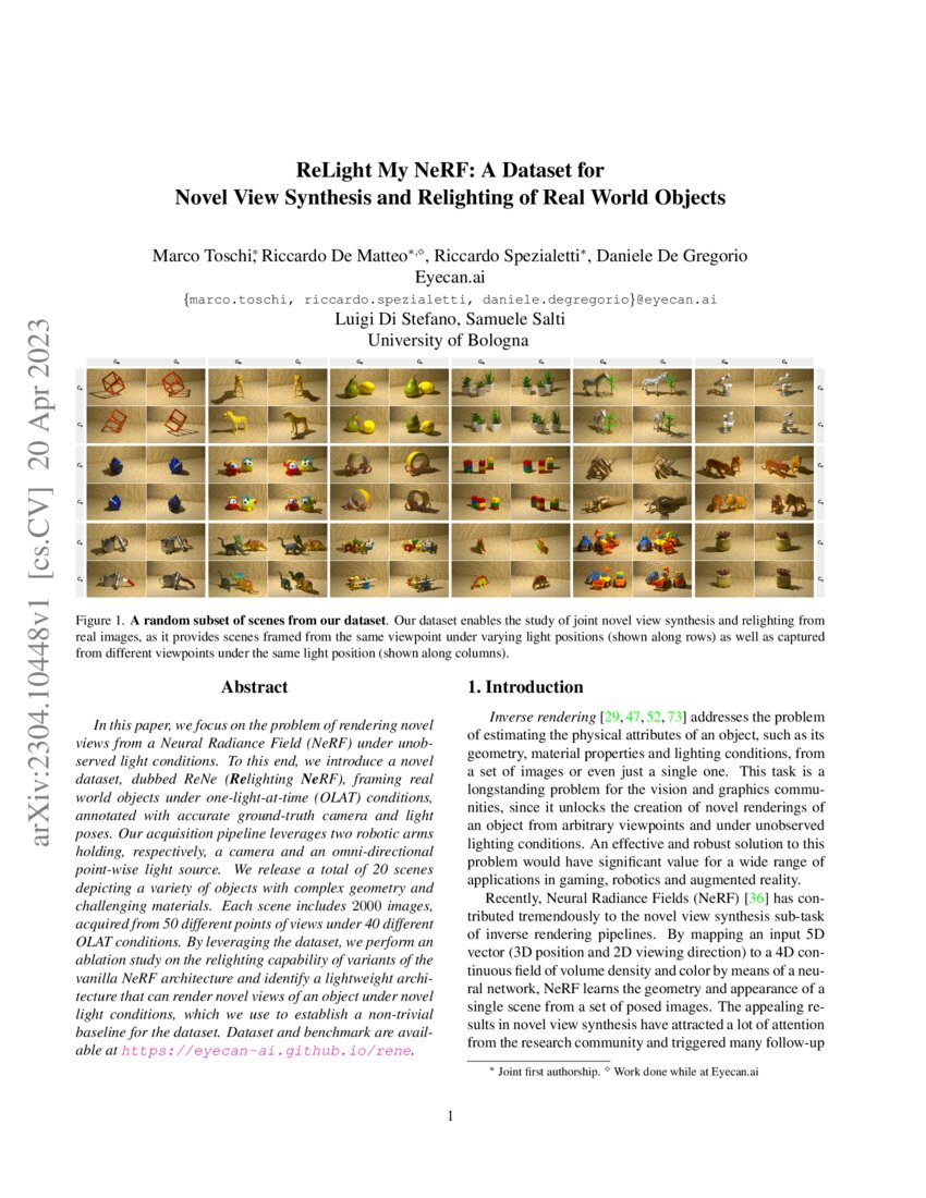 ReLight My NeRF: A Dataset for Novel View Synthesis and Relighting of Real World Objects | DeepAI
