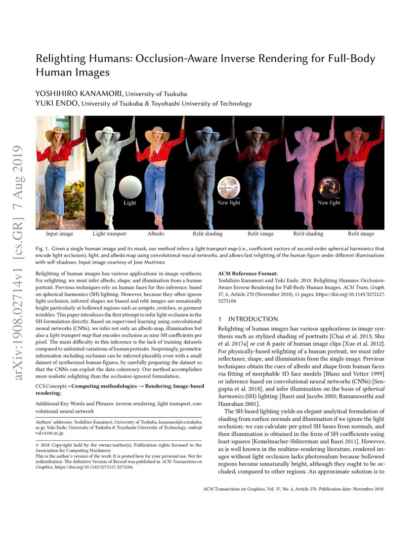 Relighting Humans: Occlusion-Aware Inverse Rendering for Full-Body Human Images | DeepAI