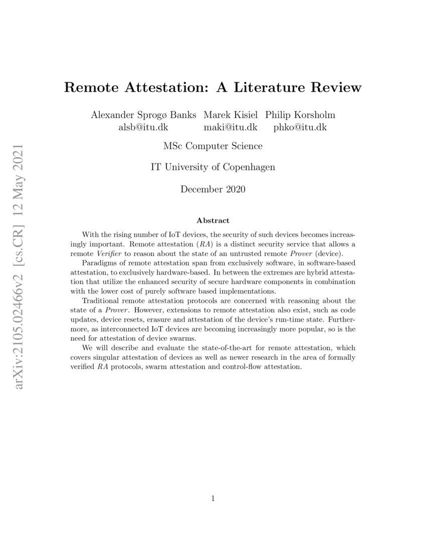 Remote Attestation: A Literature Review | DeepAI
