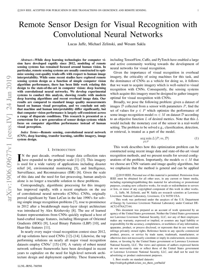 Remote Sensor Design For Visual Recognition With Convolutional Neural