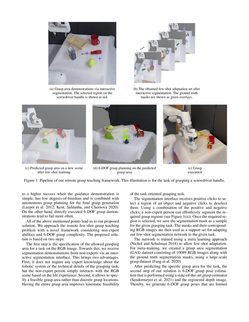 Remote Task-oriented Grasp Area Teaching By Non-Experts through Interactive Segmentation and Few ...