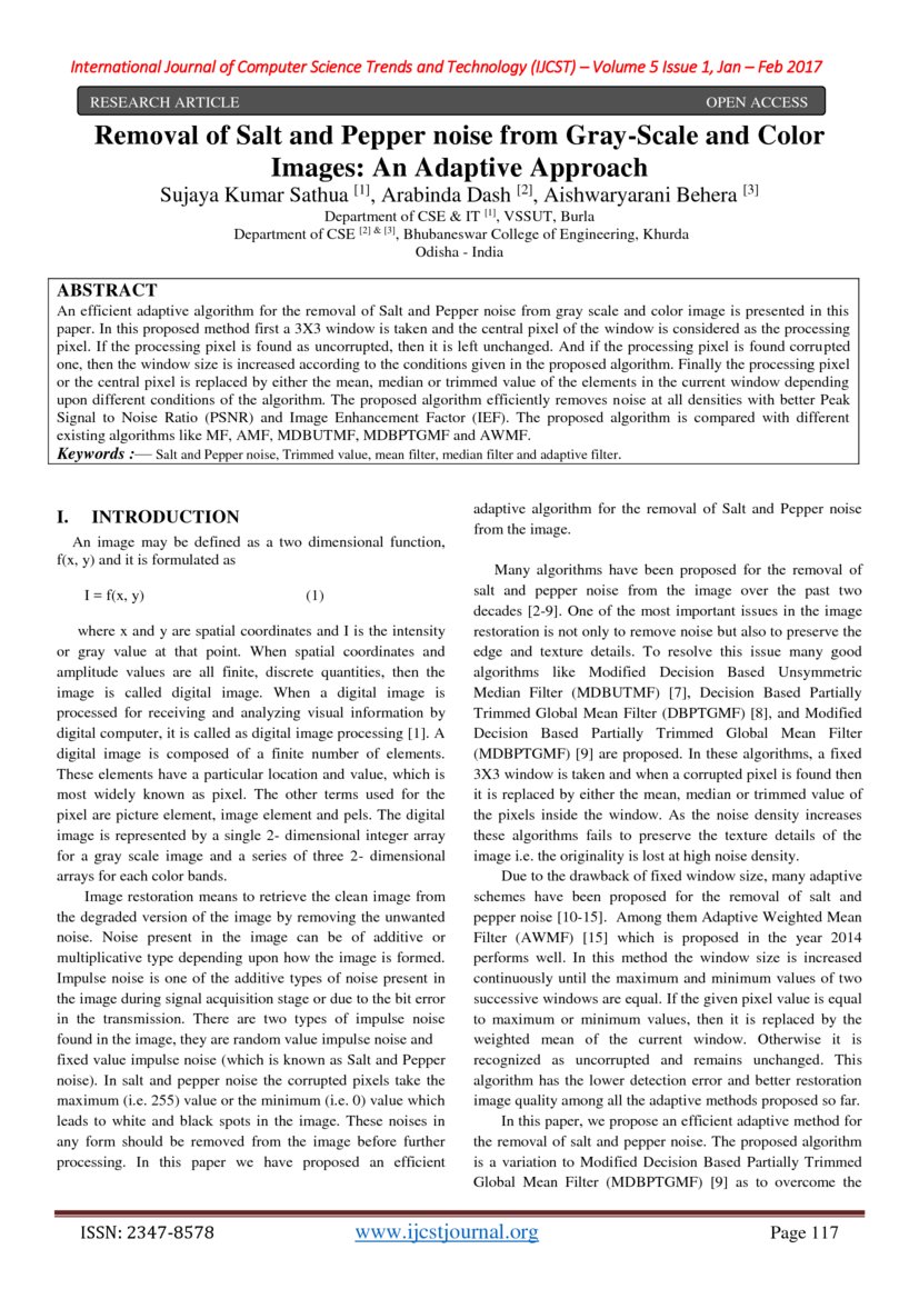 Removal of Salt and Pepper noise from Gray-Scale and Color Images: An ...