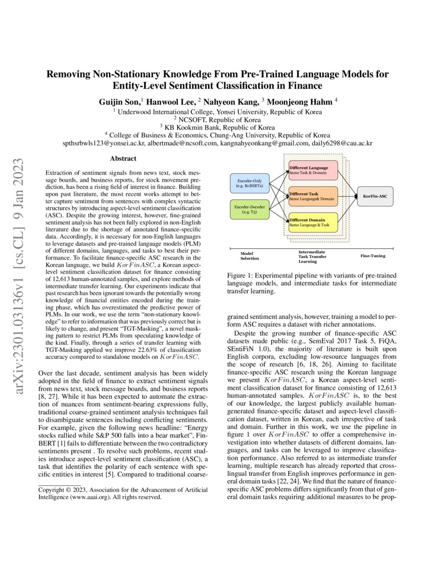 Removing Non Stationary Knowledge From Pre Trained Language Models For Entity Level Sentiment
