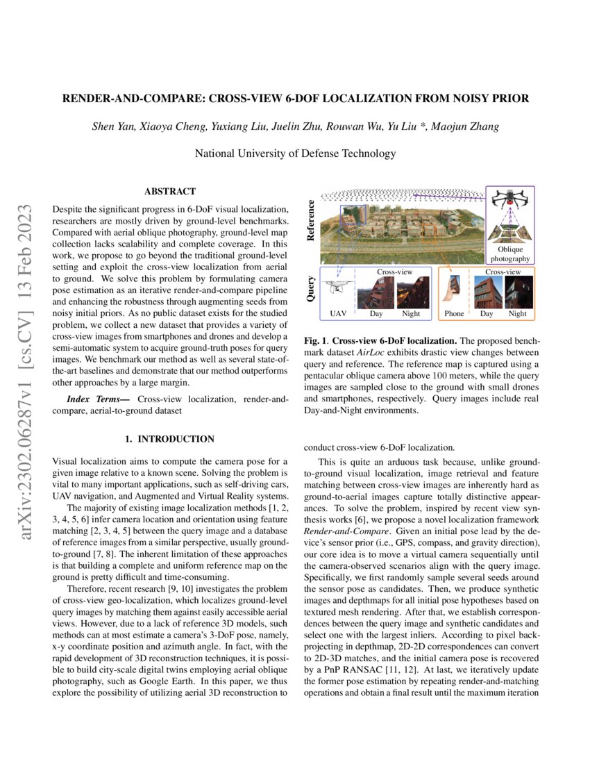 Render And Compare Cross View 6 Dof Localization From Noisy Prior Deepai