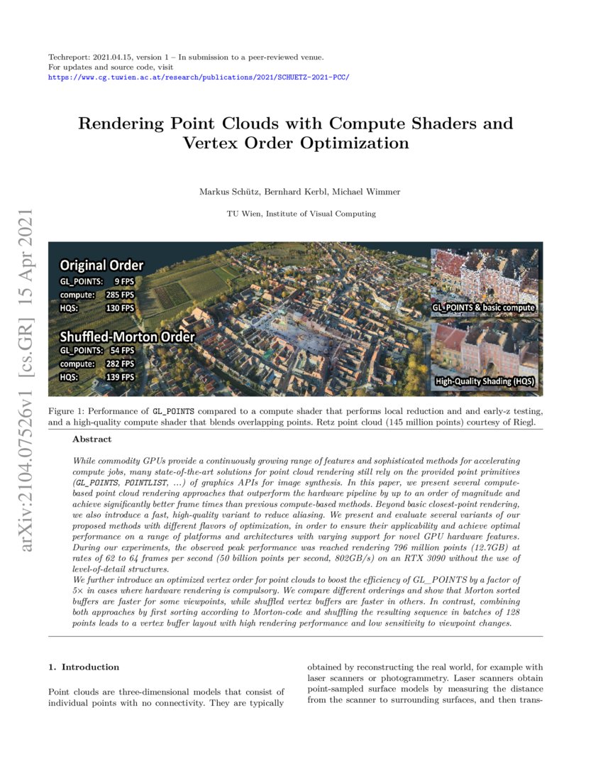 Rendering Point Clouds with Compute Shaders and Vertex Order Optimization | DeepAI