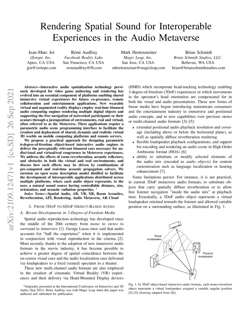 Rendering Spatial Sound for Interoperable Experiences in the Audio ...