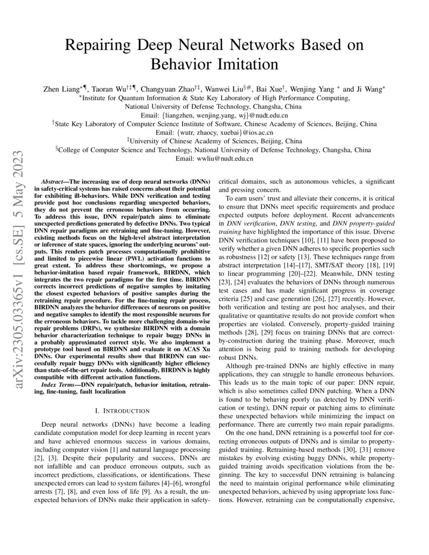 Repairing Deep Neural Networks Based on Behavior Imitation | DeepAI