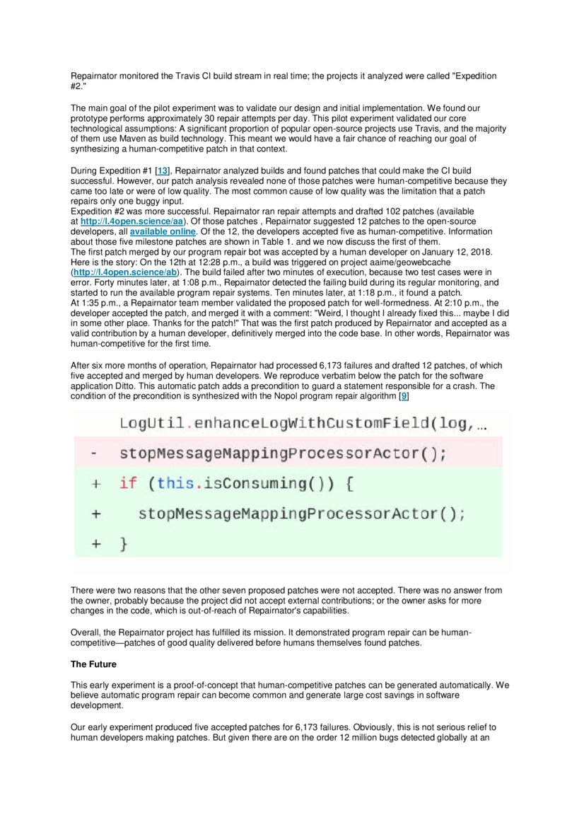 Repairnator patches programs automatically | DeepAI