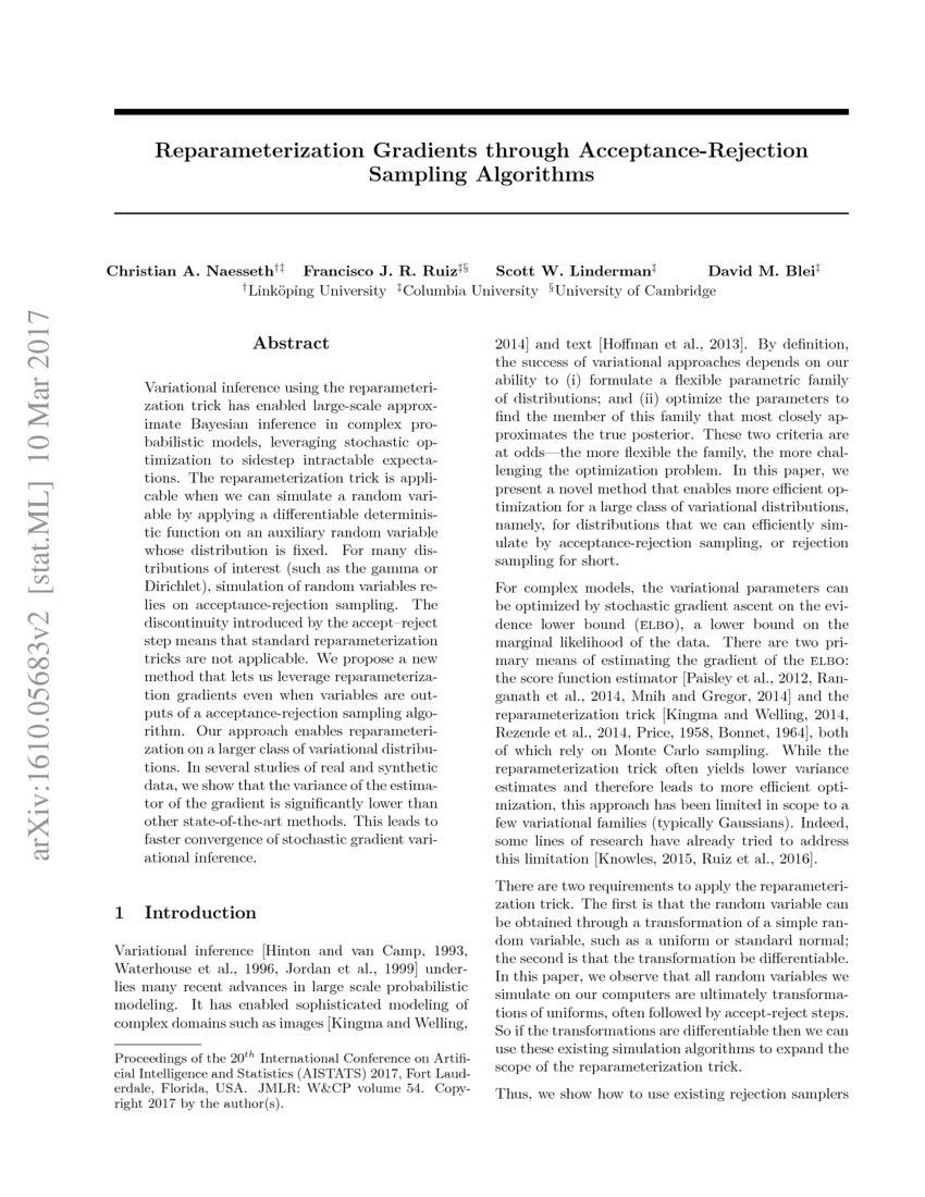 Reparameterization Gradients Through Acceptance Rejection Sampling Algorithms Deepai